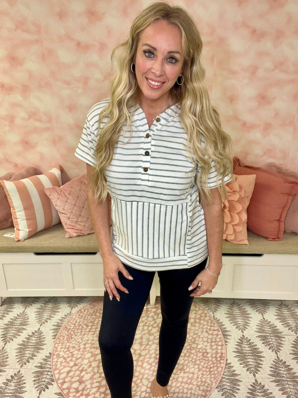 BiBi Grey Striped Hoodie | Flannel Rose Boutique